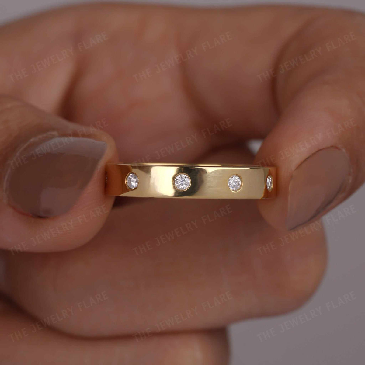 Flush Set Scattered Diamond Modern Wide Eternity Anniversary Band – The ...